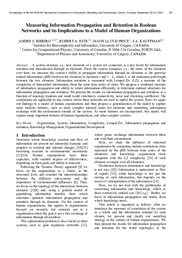 (PDF) Measuring information propagation and retention in boolean networks and its implications ...
