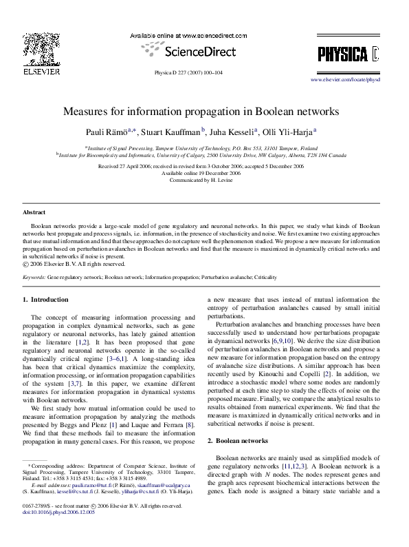 (PDF) Measures for information propagation in Boolean networks