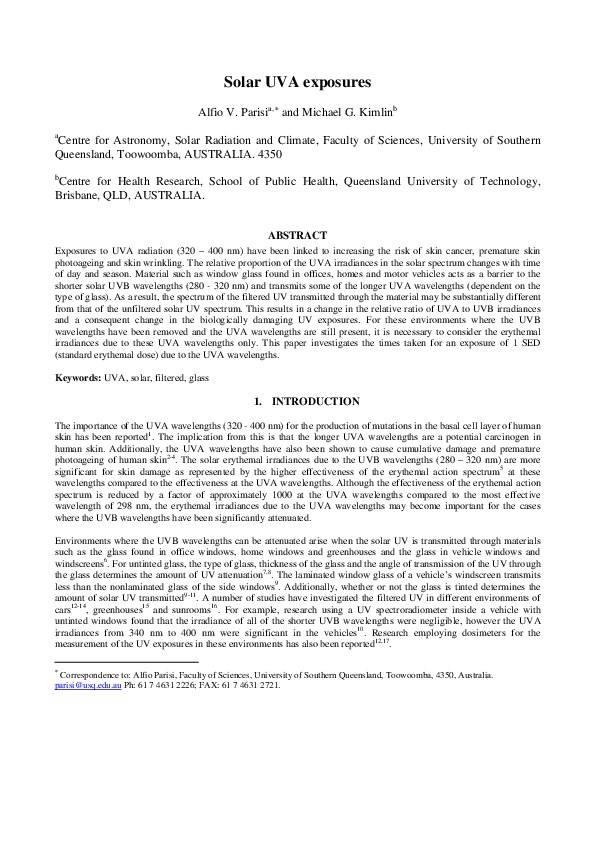 (PDF) Solar UVA exposures | Alfio V Parisi - Academia.edu