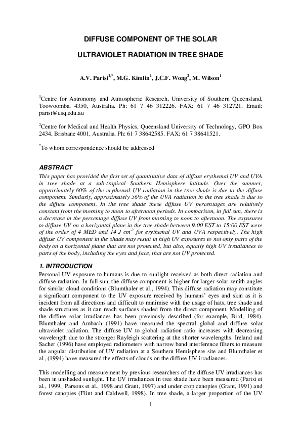(PDF) Determination of the solar ultraviolet radiation in tree shade ...