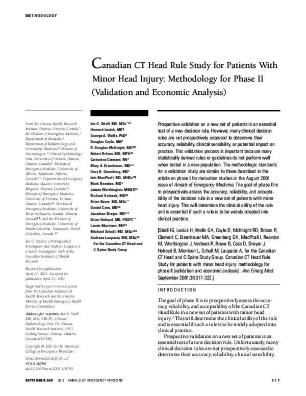 (PDF) Canadian CT head rule study for patients with minor head injury ...