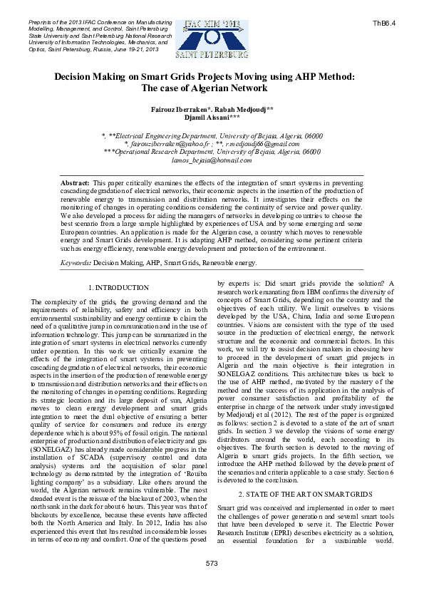 (PDF) Decision making on smart grids projects moving using AHP method ...