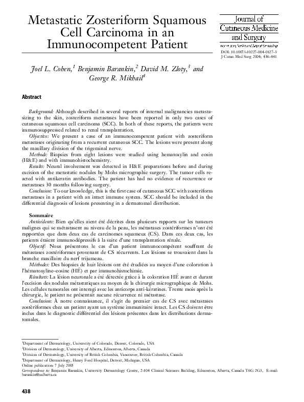 (PDF) Metastatic Zosteriform Squamous Cell Carcinoma in an ...
