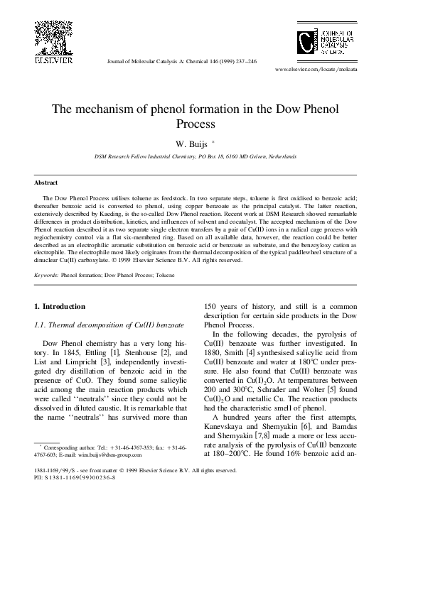 (PDF) The mechanism of phenol formation in the Dow Phenol Process