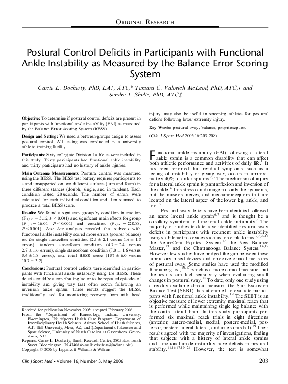 (PDF) Postural Control Deficits in Participants with Functional Ankle ...