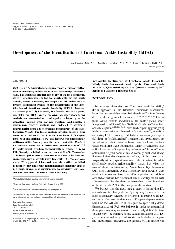 (PDF) Development of the Identification of Functional Ankle Instability ...