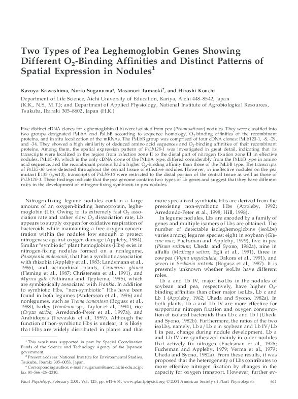 (PDF) Two Types of Pea Leghemoglobin Genes Showing Different O2-Binding ...