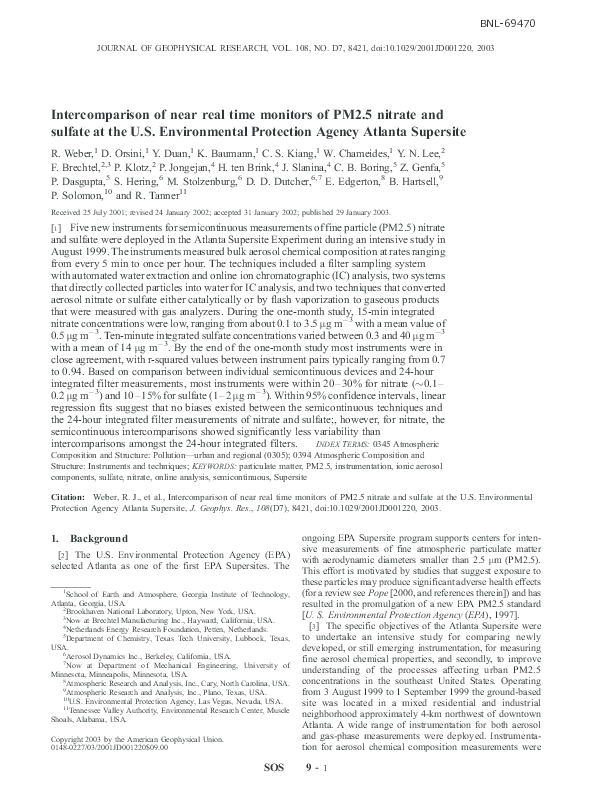 (PDF) Intercomparison of near real time monitors of PM2.5 nitrate and sulfate at the U.S ...