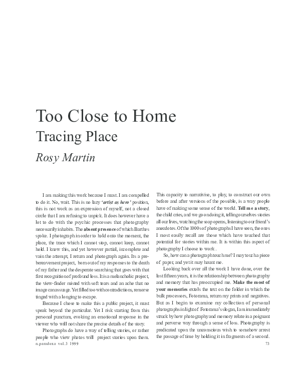 'Too close to Home? Tracing Place
