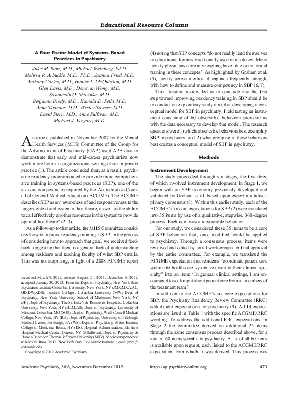 (PDF) A Four Factor Model of Systems-Based Practices in Psychiatry