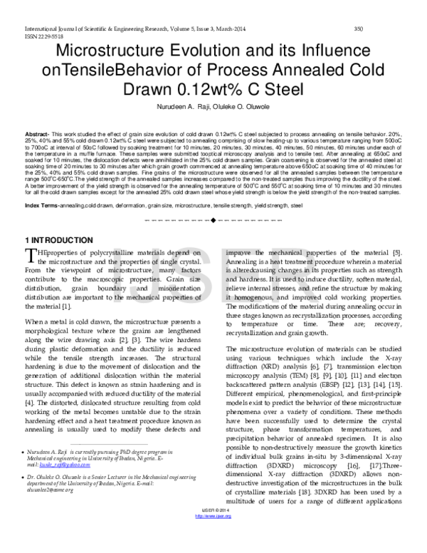 (PDF) Microstructure Evolution and its Influence on The Tensile ...