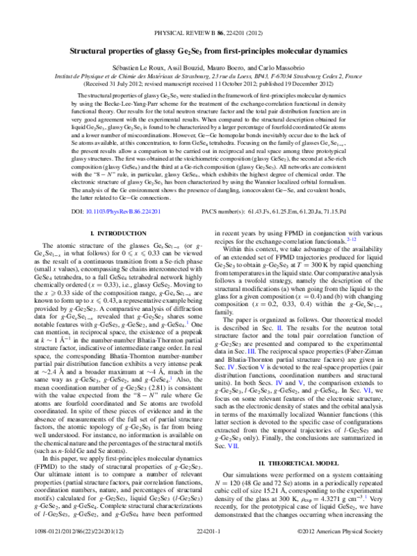 (PDF) Atomic structure of amorphous SiN: Combining Car–Parrinello and Born–Oppenheimer first ...