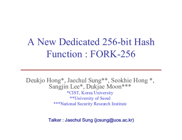 (PDF) A New Dedicated 256-Bit Hash Function: FORK-256