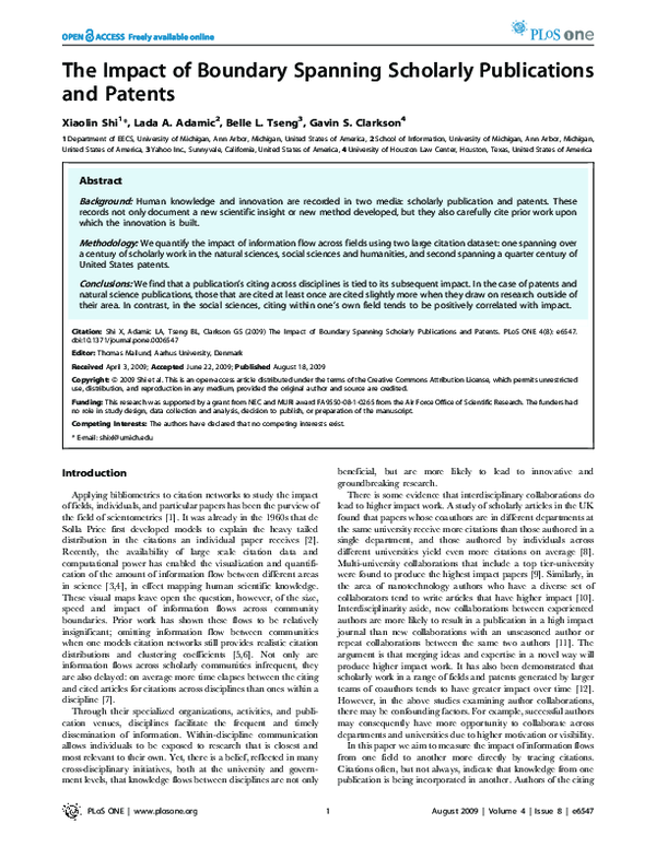(PDF) Boundary Spanning: Scholarly Publications & Patents