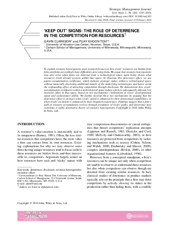 (PDF) ‘Keep out’ signs: the role of deterrence in the competition for ...