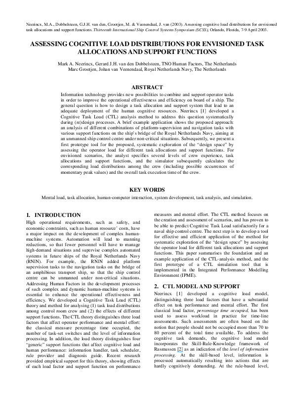 (PDF) ASSESSING COGNITIVE LOAD DISTRIBUTIONS FOR ENVISIONED TASK ALLOCATIONS AND SUPPORT ...