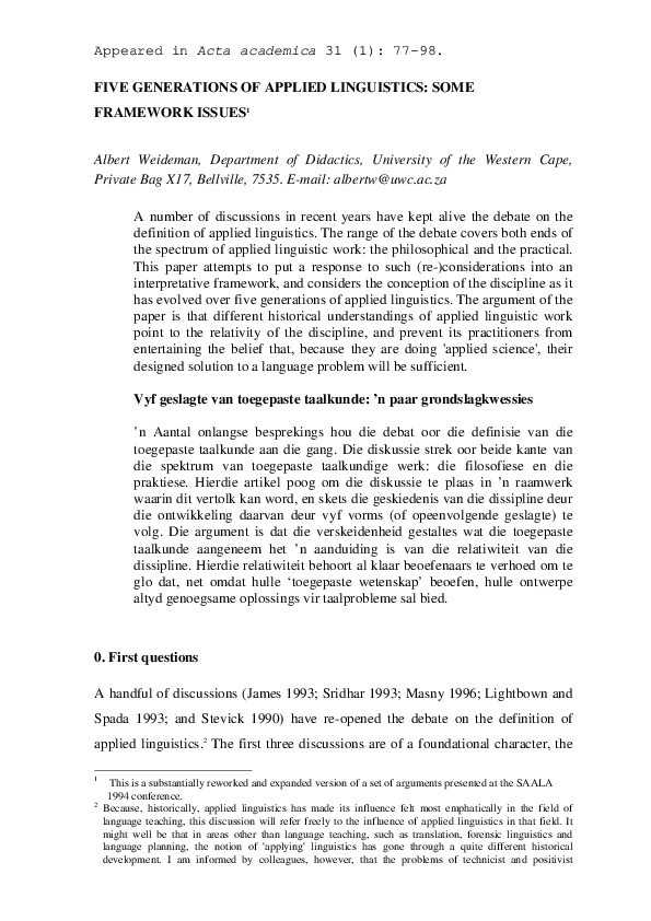 (PDF) Five generations of applied linguistics