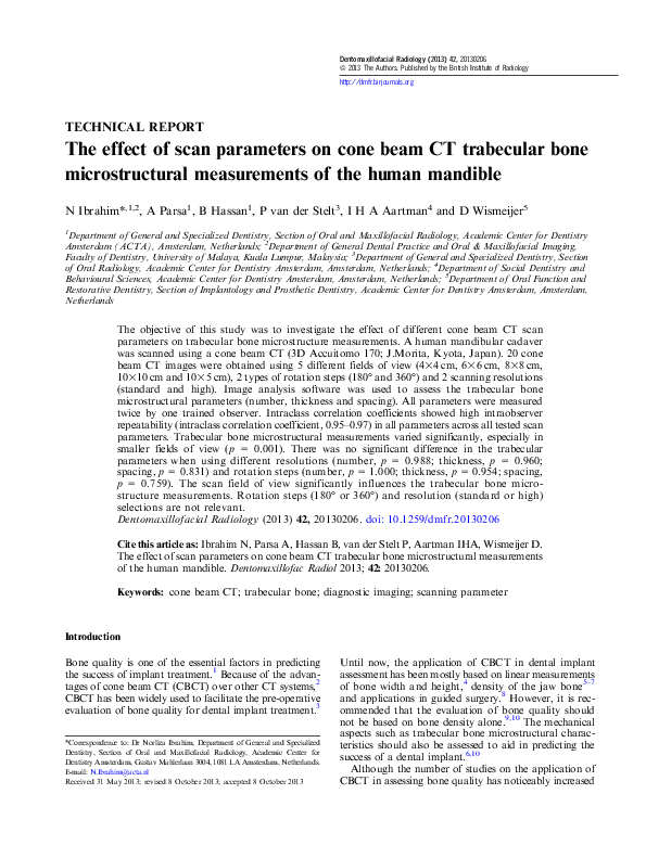 Pdf The Effect Of Scan Parameters On Cone Beam Ct Trabecular Bone Microstructural Measurements