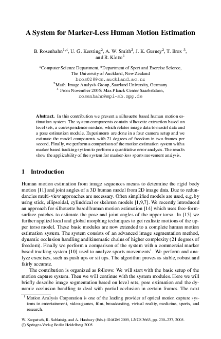 (PDF) A system for marker-less motion capture | Reinhard Klette - Academia.edu