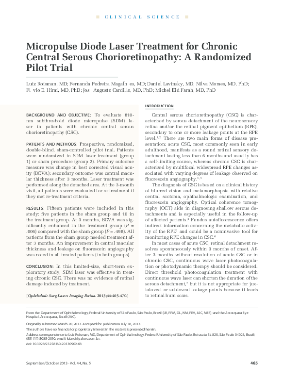 (PDF) Micropulse Diode Laser Treatment for Chronic Central Serous ...
