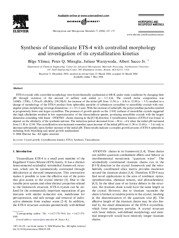 (PDF) Synthesis of titanosilicate ETS-4 with controlled morphology and ...