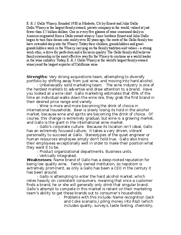 (DOC) Gallo Winery SWOT