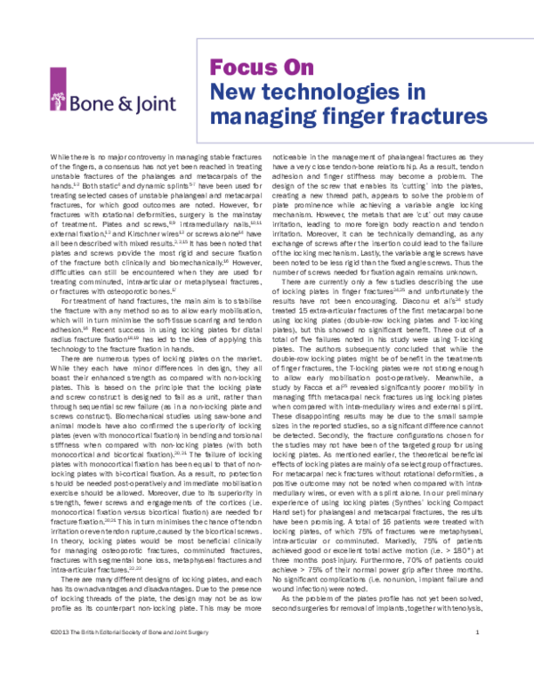 (PDF) Focus On New technologies in managing finger fractures | Margaret ...