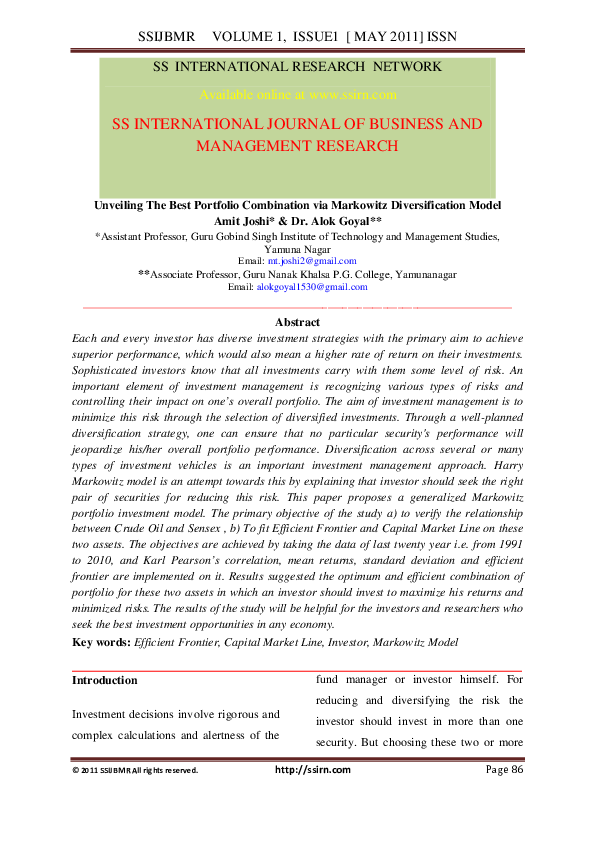 (PDF) Unveiling The Best Portfolio Combination via Markowitz ...