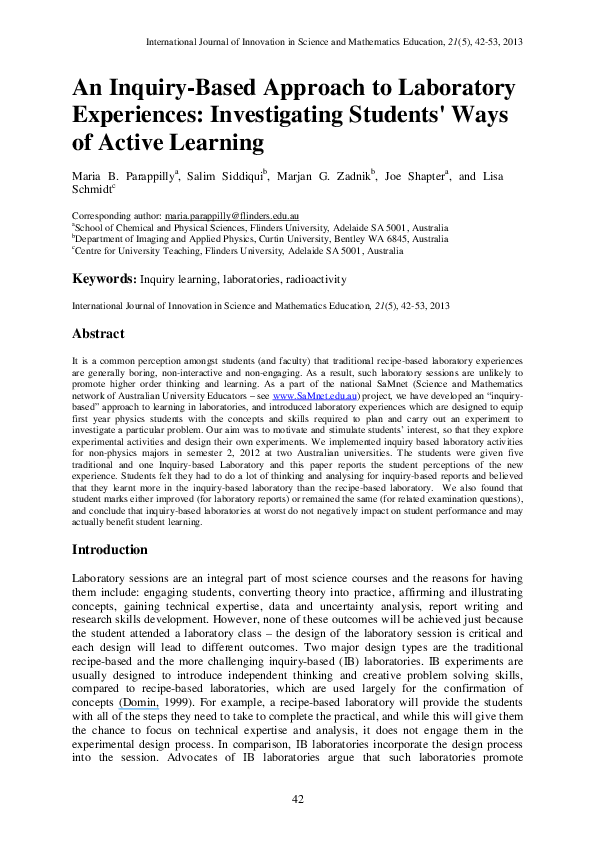 (PDF) An Inquiry-Based Approach to Laboratory Experiences ...