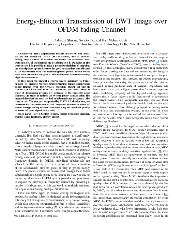 (PDF) Energy-efficient transmission of DWT image over OFDM fading channel
