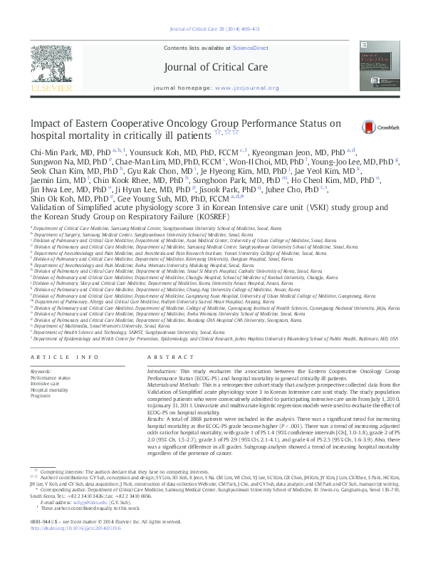 (PDF) Impact of Eastern Cooperative Oncology Group Performance Status ...