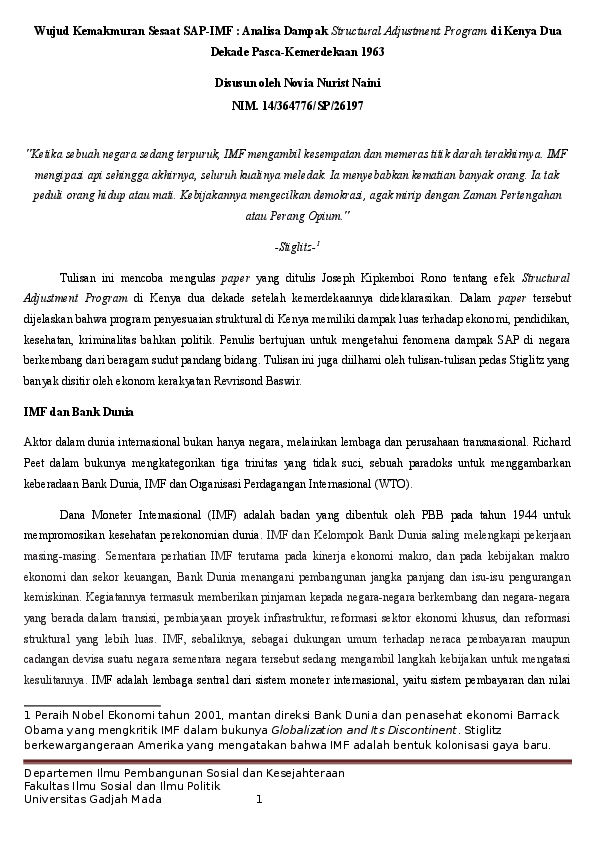 (DOC) Wujud Kemakmuran Sesaat SAP-IMF : Analisa Dampak Structural ...