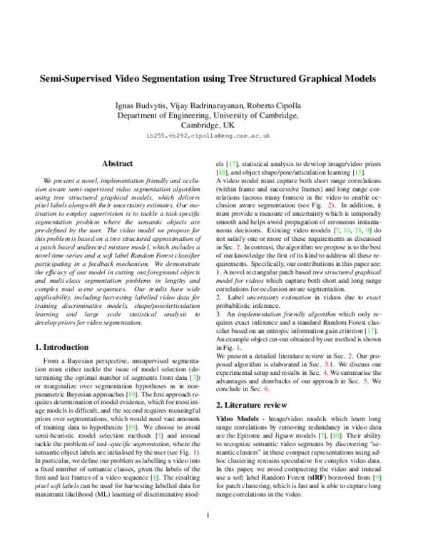 Pdf Semi Supervised Video Segmentation Using Tree Structured Graphical Models V