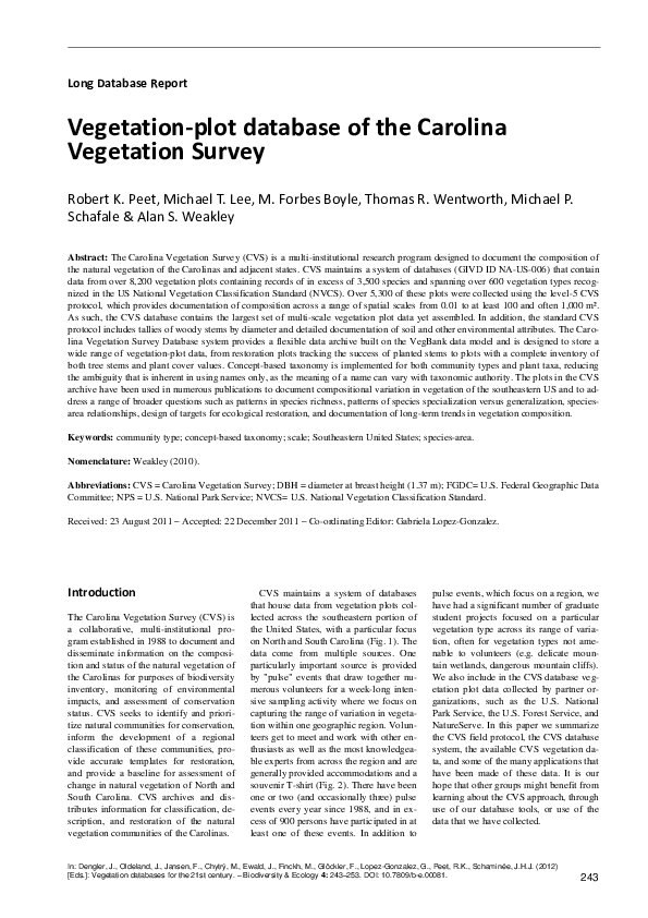 (PDF) Vegetation-plot database of the Carolina Vegetation Survey