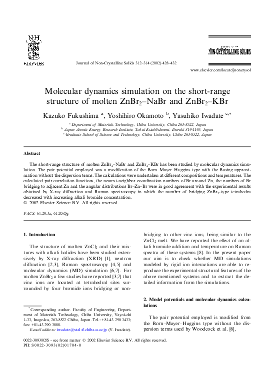 (PDF) Molecular dynamics simulation on the short-range structure of ...