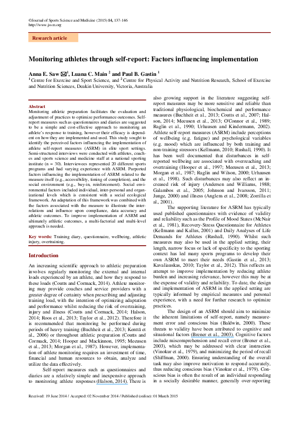 (PDF) Monitoring athletes through self-report: factors influencing ...