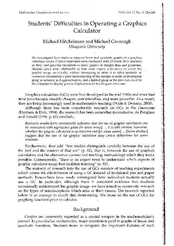 (PDF) Students’ difficulties in operating a graphics calculator ...
