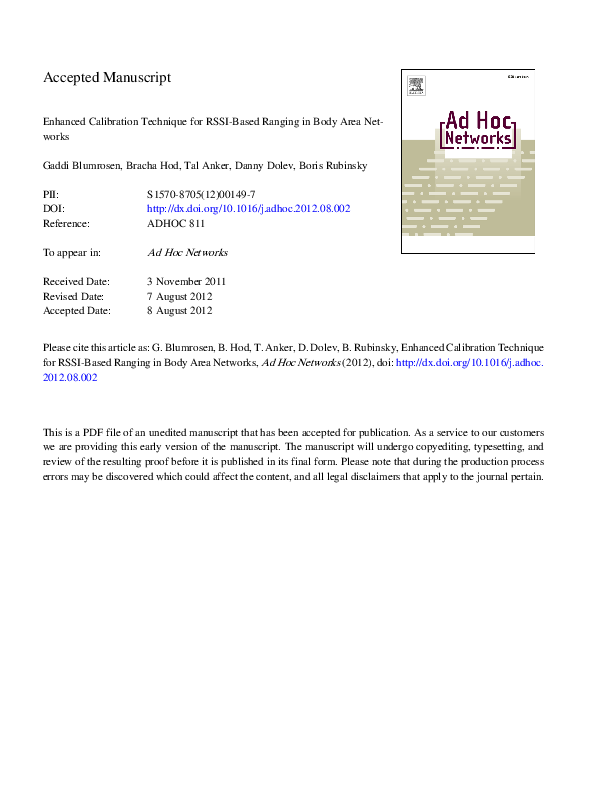Pdf Enhanced Calibration Technique For Rssi Based Ranging In Body Area Networks