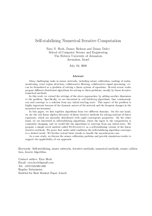 (PDF) Self-stabilizing Numerical Iterative Computation | Danny Dolev - Academia.edu