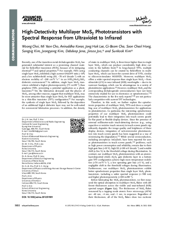(PDF) High-Detectivity Multilayer MoS 2 Phototransistors with Spectral ...