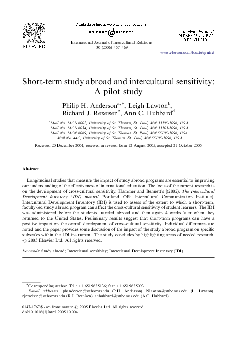 (PDF) Short-term study abroad and intercultural sensitivity: A pilot study