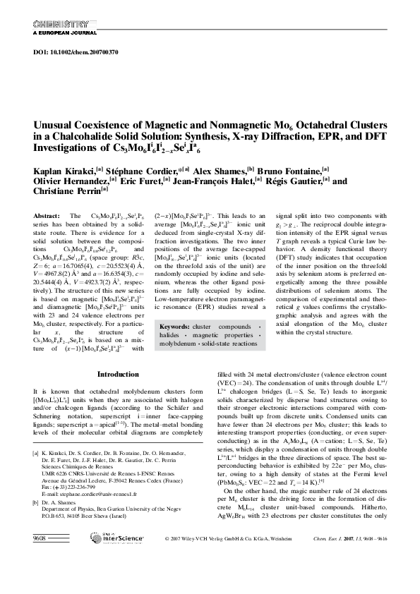 (PDF) Unusual Coexistence of Magnetic and Nonmagnetic Mo6 Octahedral ...