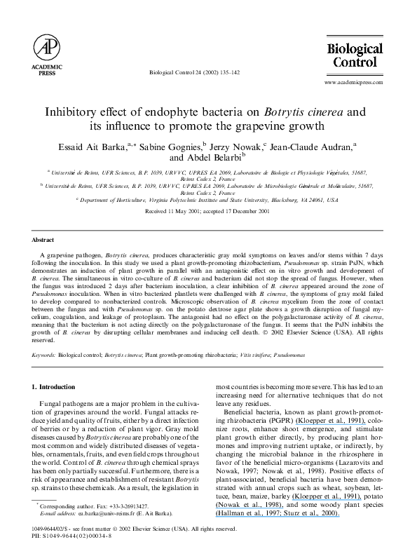 (PDF) Inhibitory effect of endophyte bacteria on Botrytis cinerea and its influence to promote ...