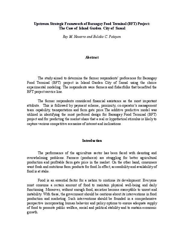 (DOC) Upstream Strategic Framework of Barangay Food Terminal (BFT ...