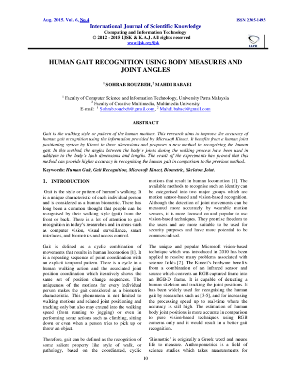 (PDF) Human Gait Recognition Using Body Measures and Joint Angles