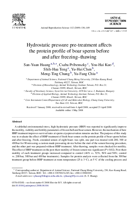 (PDF) Hydrostatic pressure pre-treatment affects the protein profile of ...