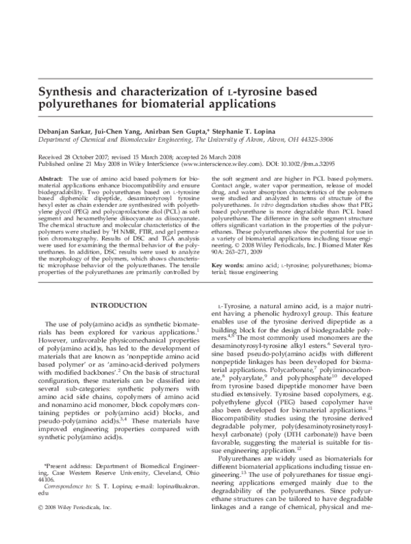 (PDF) Synthesis and characterization of L-tyrosine based polyurethanes for biomaterial applications