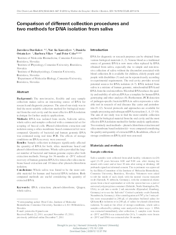 Pdf Comparison Of Different Collection Procedures And Two Methods For