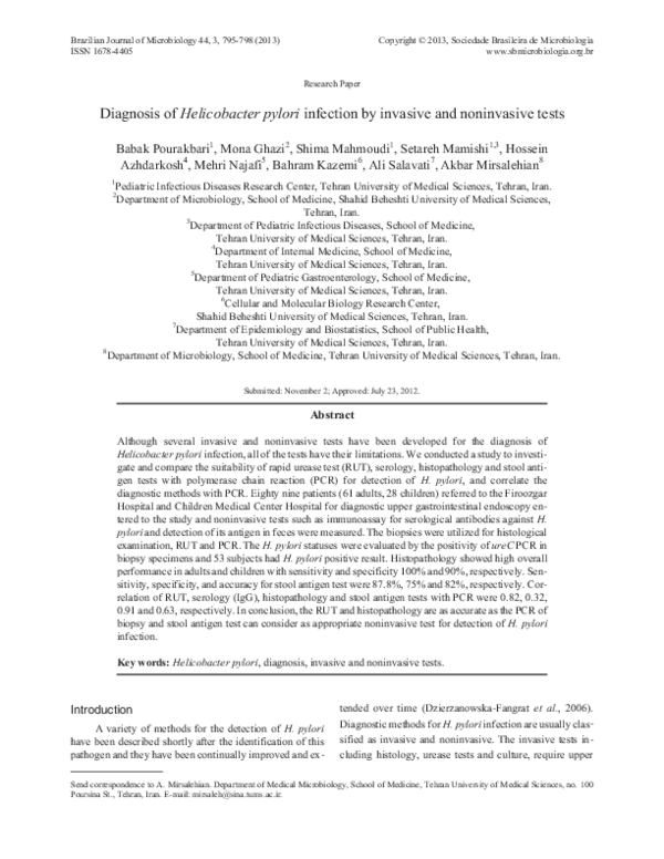 (PDF) Diagnosis of Helicobacter pylori infection by invasive and ...