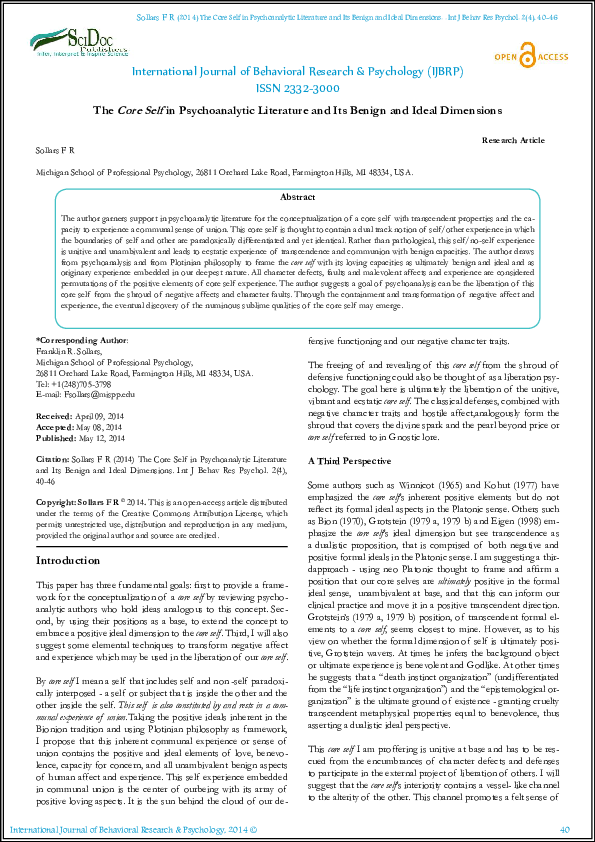 (PDF) The Core Self in Psychoanalytic Literature and Its Benign and ...